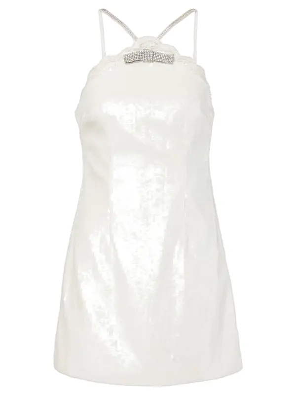 SELF-PORTRAIT Bow-detail Sequined Minidress - White
