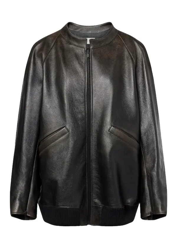 THE ROW Kengia Leather Bomber Jacket - Brown