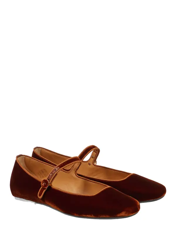TOD'S Velvet Mary Jane Flats - Brown