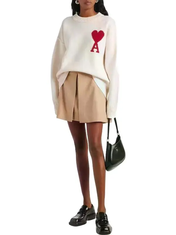 AMI Paris Wool Gabardine Mini Skirt - Beige