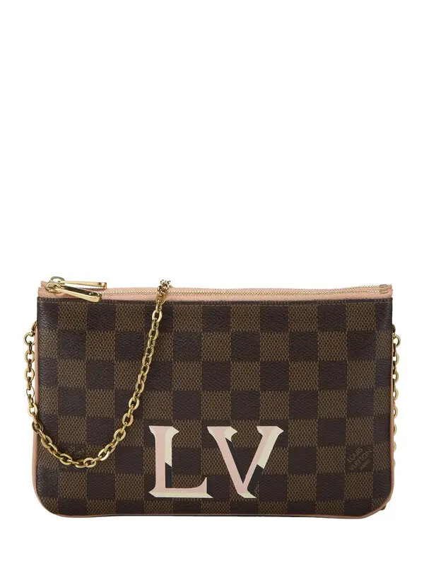LOUIS VUITTON Damier Ebene Double Zip Pochette - Pink