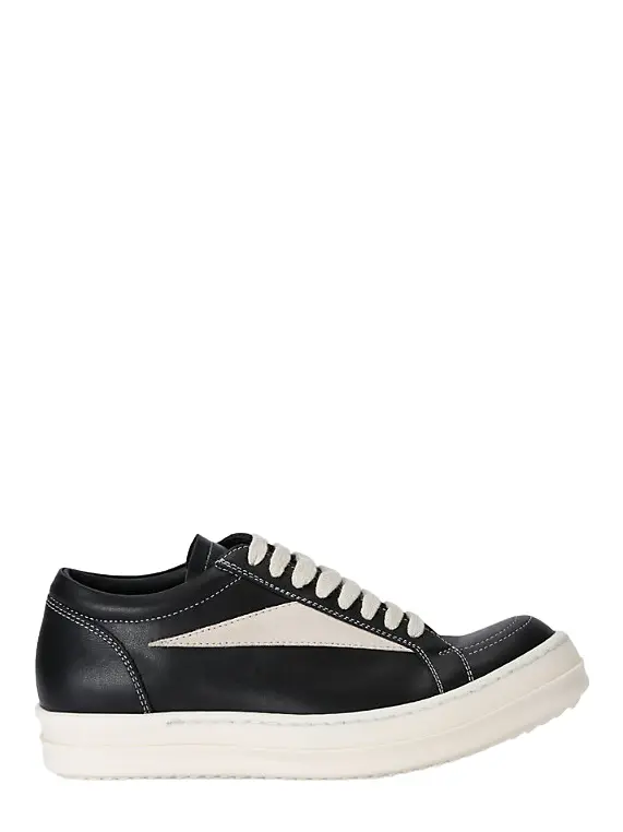 Rick Owens Vintage Contrast-stitch Suede Low-top Trainers - Blk/white