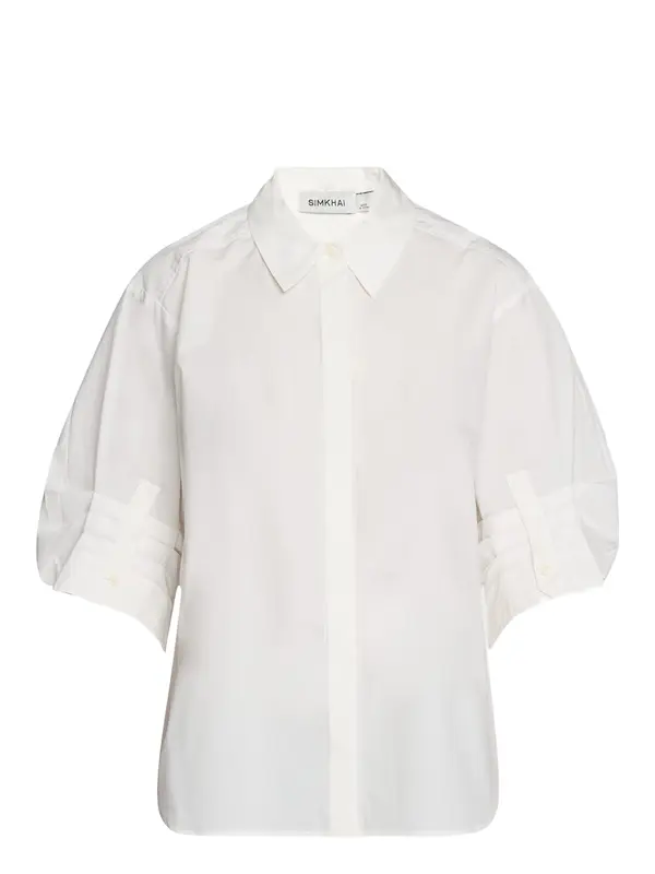 Simkhai Gemma 3/4-sleeve Poplin Shirt - White