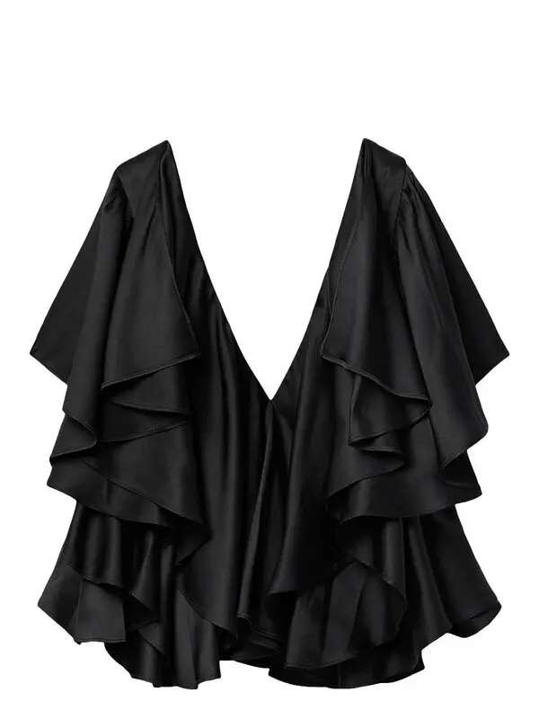 INTERIOR Jane Ruffled Silk-satin Blouse - Black