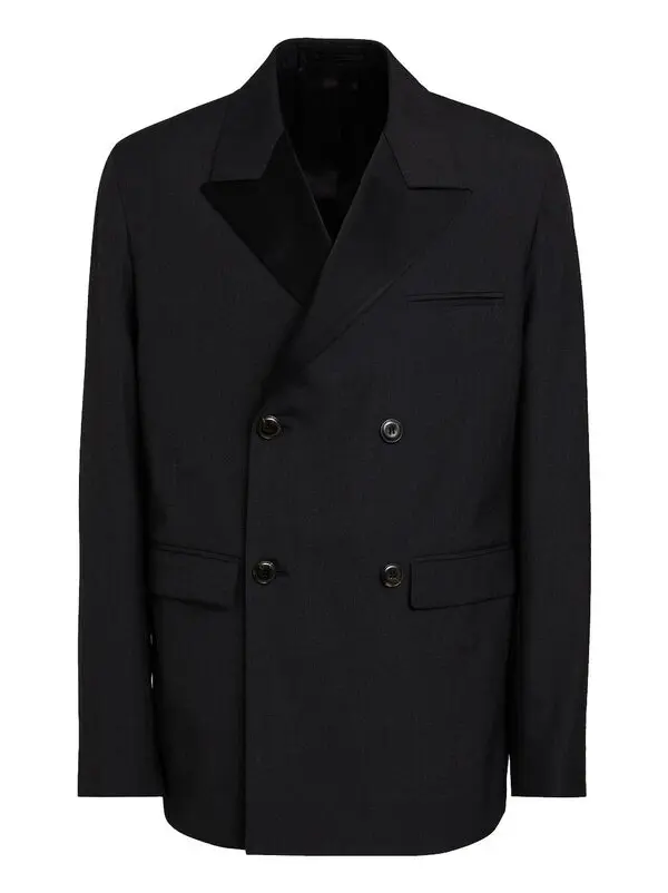 Nanushka Collas Doublebreasted Satintrimmed Grain De Poudre Suit Jacket - Charcoal