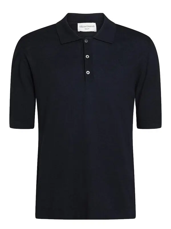 Officine Générale Cotton And Lyocellblend Polo Shirt - Navy