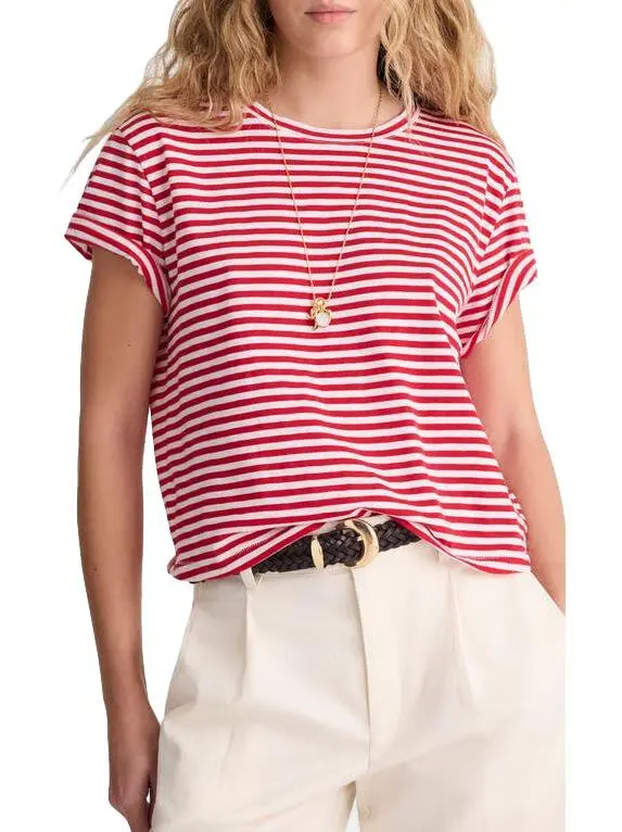 Madewell Stripe Boxy Crop Slub T-shirt - Festival Red