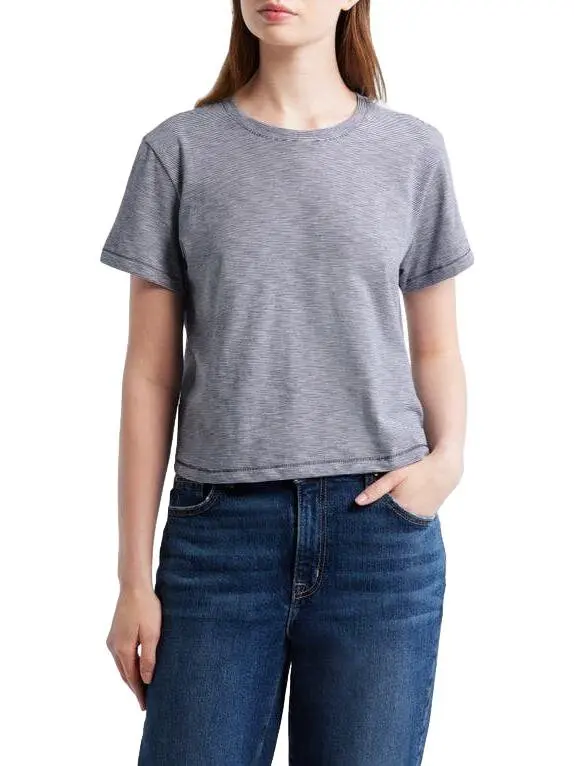 Madewell Stripe Boxy Crop Slub T-shirt - Midnight Navy