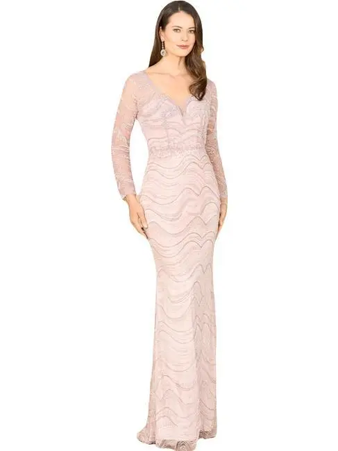 LARA NEW YORK Long Sleeve Lace Gown - Dustyrose