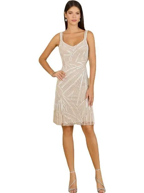 LARA NEW YORK Beaded Cocktail Dress With Cowl Back - Ivorynude