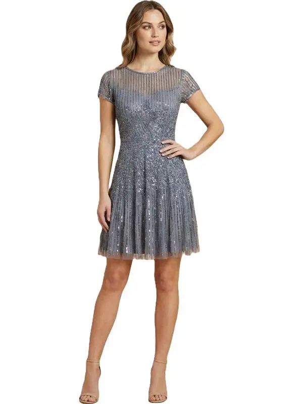 LARA NEW YORK Cap-sleeve Sequin Mini Dress - Steel Grey