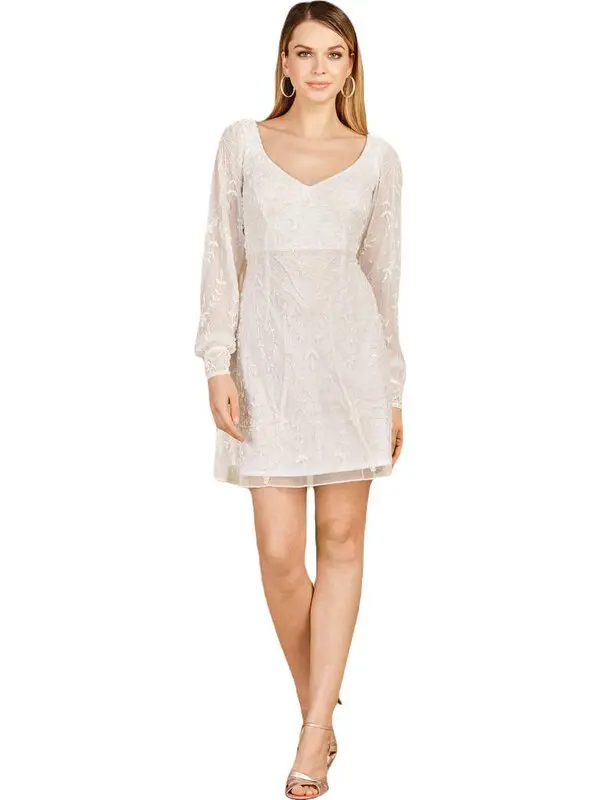 LARA NEW YORK V-neck Beaded Dress - Ivory