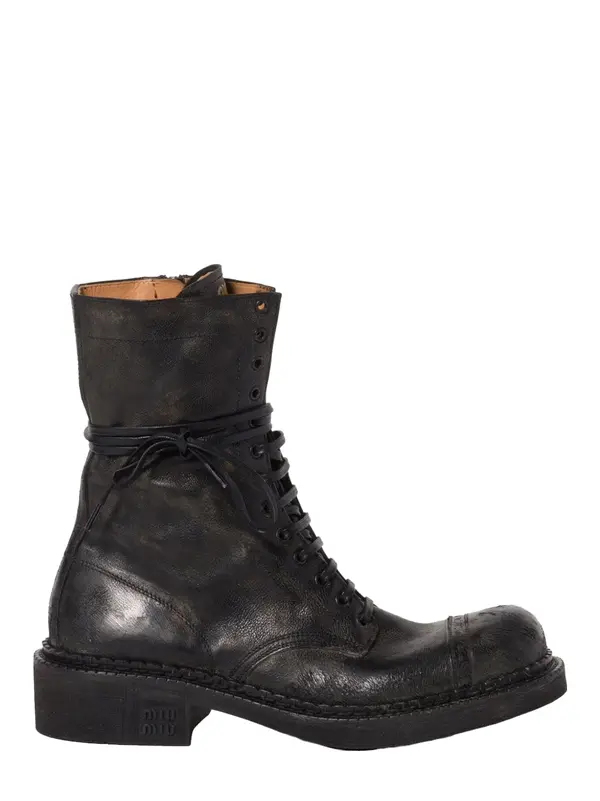 Miu Miu Lace-up Leather Boots - Black