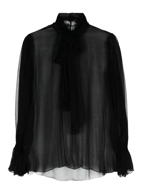 NISSA Silk Chiffon Crepe Blouse - Black