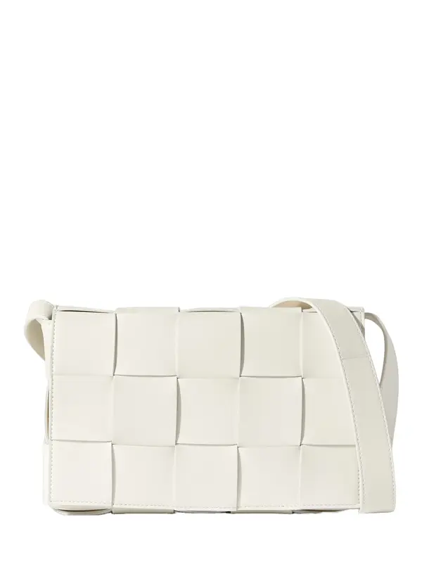 Bottega Veneta Cassette Medium Intrecciato Leather Crossbody Bag - White