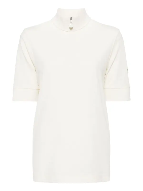 Moncler Zip Cotton T-shirt - Neutrals