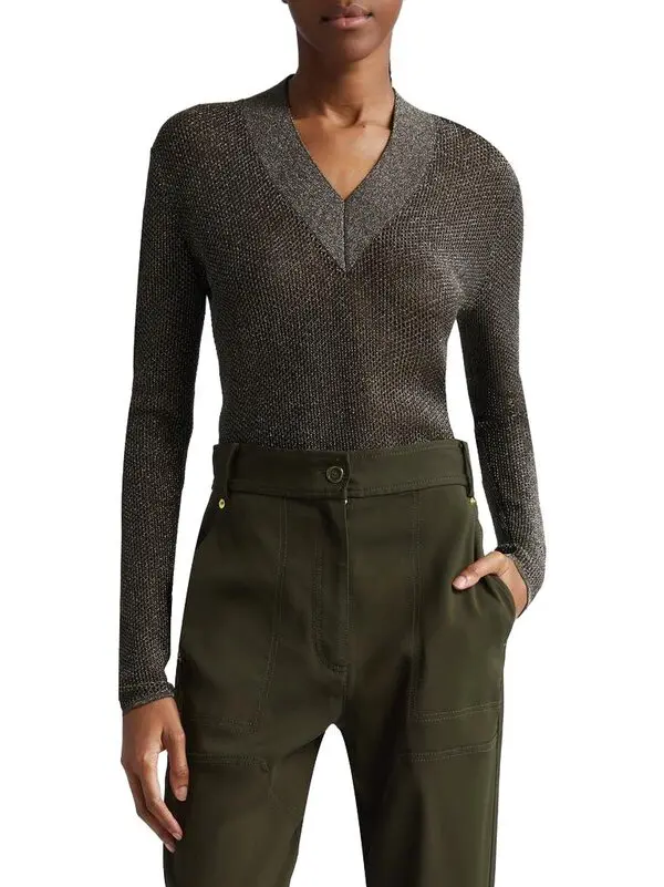 St. John Sparkle Honeycomb Knit Sweater - Cypress
