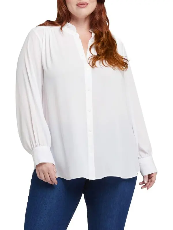 NYDJ Ruffle Neck Blouse - Optic White