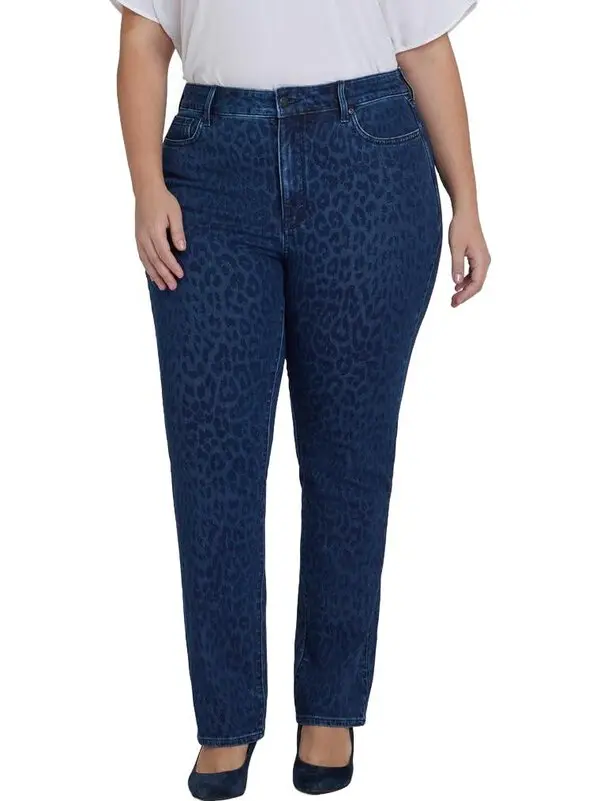 NYDJ Marilyn High Waist Straight Leg Jeans - Dark Denim Leopard Print