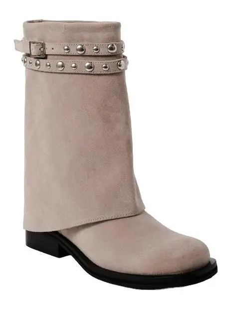 Free People Scorpio Studded Foldover Bootie - Dust Bunny Suede