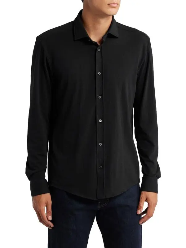 BOSS Roan Solid Stretch Cotton Button-up Shirt - Blk