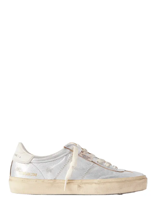 GOLDEN GOOSE Soul-star Distressed Metallic Leather Sneakers - Silver