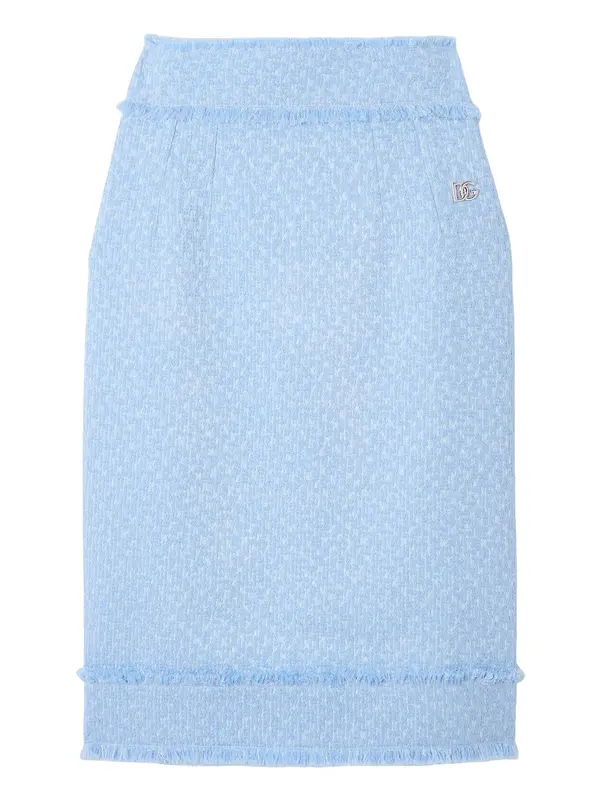 Dolce & Gabbana Frayed Wool-blend Tweed Midi Skirt - Blue