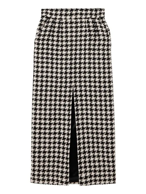 Dolce & Gabbana Houndstooth Wool And Cotton-blend Tweed Midi Skirt - Black