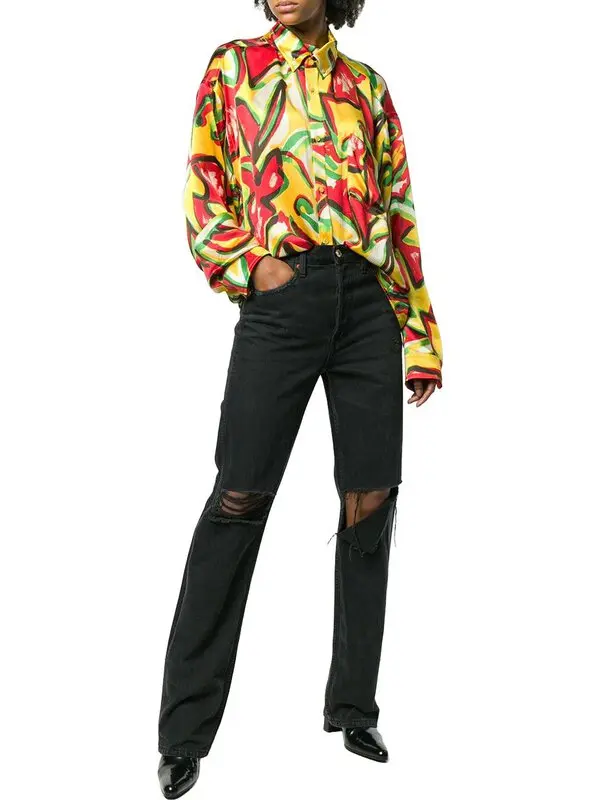 Balenciaga Abstract Print Scarf Blouse - Yellow