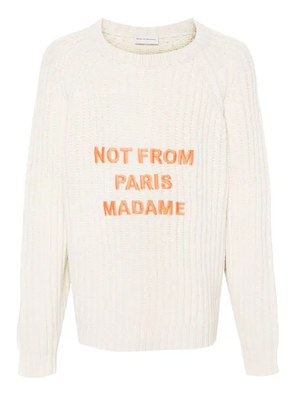 Drole De Monsieur Le Maille Tressée Slogan Jumper - Neutrals