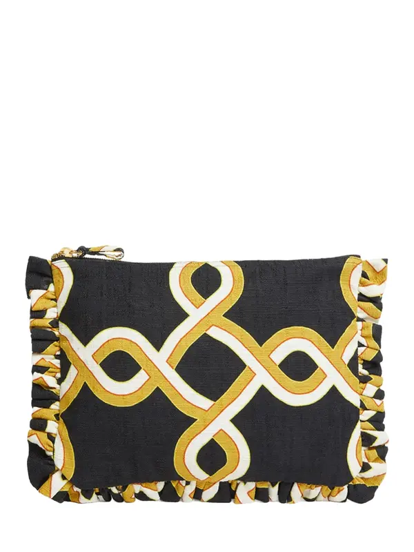 La DoubleJ Tackle-print Cotton Clutch - Black