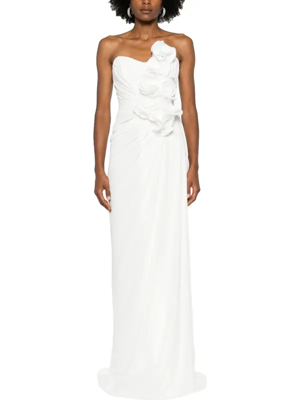ANA RADU Floral-appliqué Maxi Dress - White