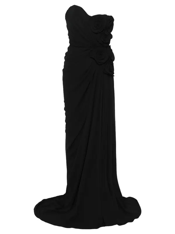 ANA RADU Floral-appliqué Maxi Dress - Black