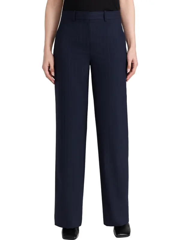 Theory Relaxed Straight Pinstripe Pants - Navy