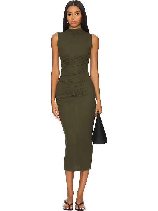 Enza Costa Silk Knit Sleeveless Twist Midi Dress - Army Green