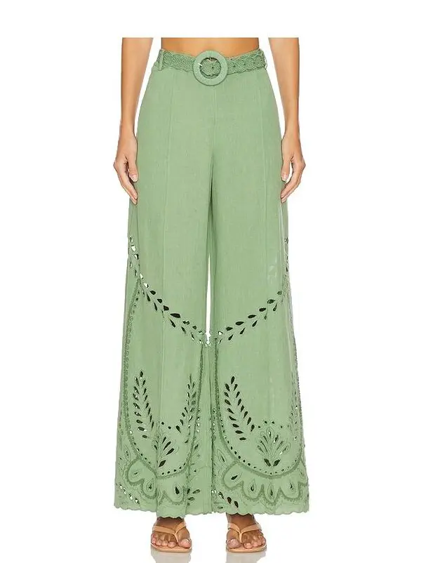 Hemant & Nandita Flared Pants With Buckle Belt - Green
