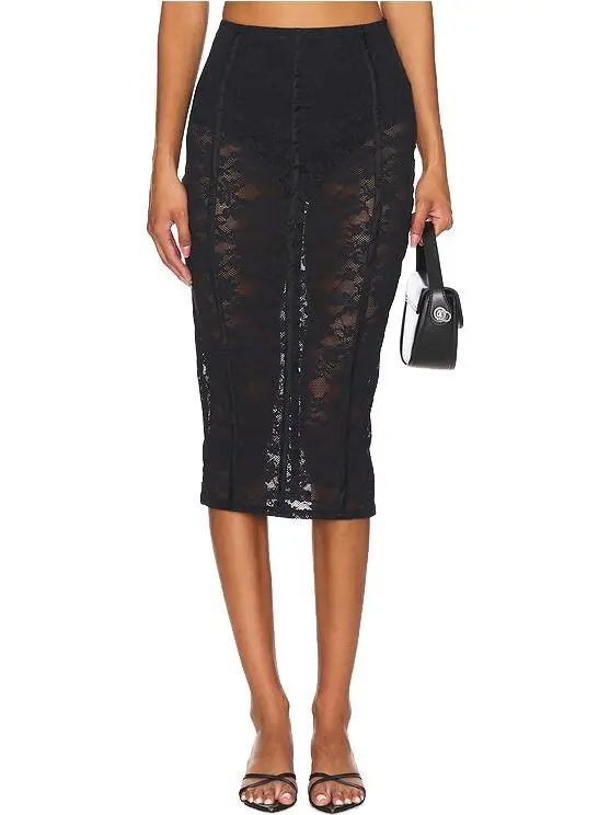 FLEUR DU MAL Le Stretch Lace Pencil Skirt - Black