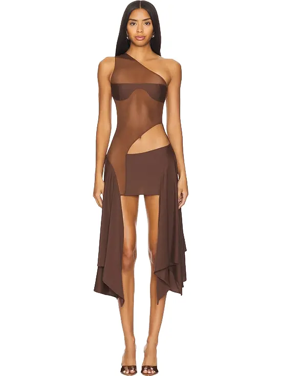 SKETCH-Y Tricot Mesh Dress - Chocolate Brown