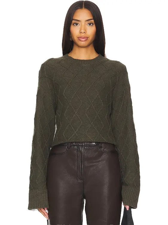 Sanctuary Coastal Cable Crewneck Sweater - Dark Olive