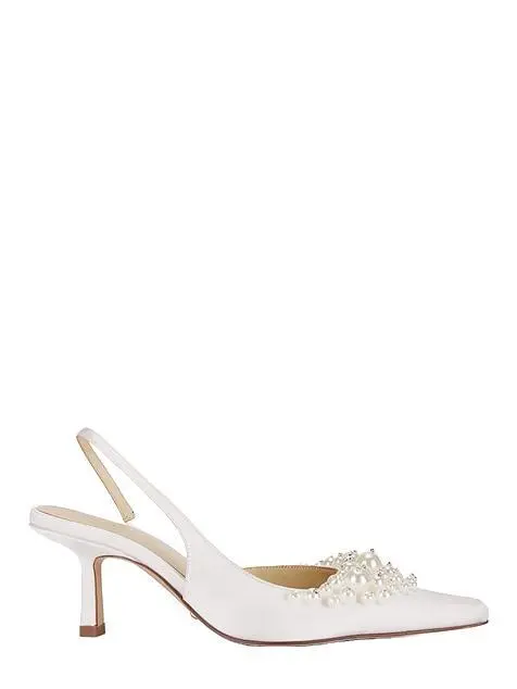 Raye Serena D'orsay Embellished Kitten Heel Slingbacks - Ivory