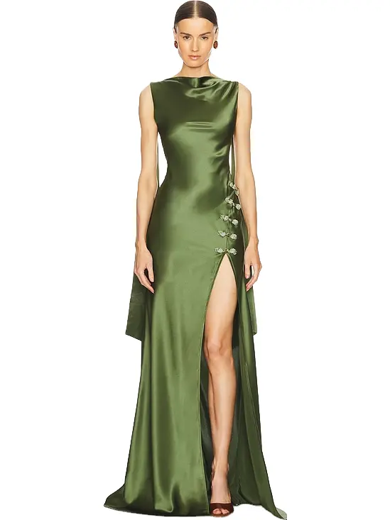 SAU LEE Priscilla Gown - Olive Green