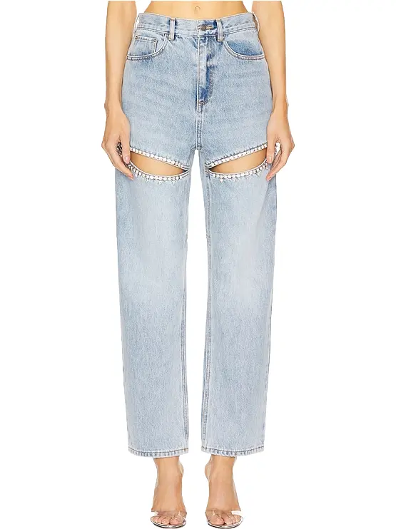 AREA Crystal Slit Rigid Denim Jeans - Blue