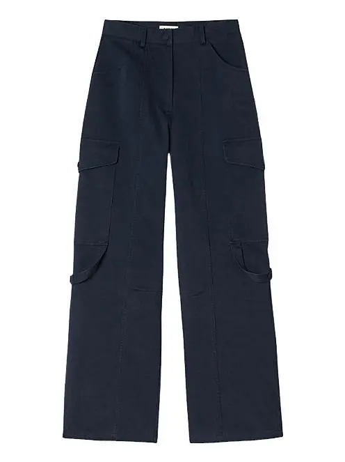 Sandro Pocket-embellished Straight-leg Cotton Cargo Trousers - Navy Blue