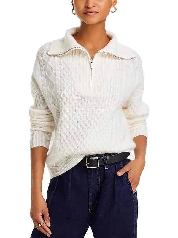 Bloomingdale'S C Quarter Zip Cable Knit Sweater - Ivory