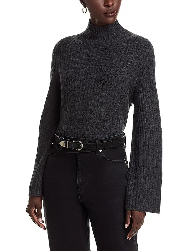 Bloomingdale'S Rib Knit Bell Sleeve Turtleneck Sweater - Dark Gray