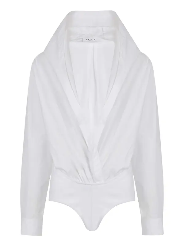 Alaïa Cotton Poplin Hooded Bodysuit - White