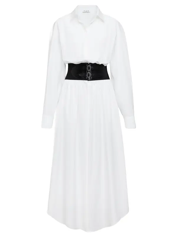 Alaïa Belted Shirt Midi Dress - White