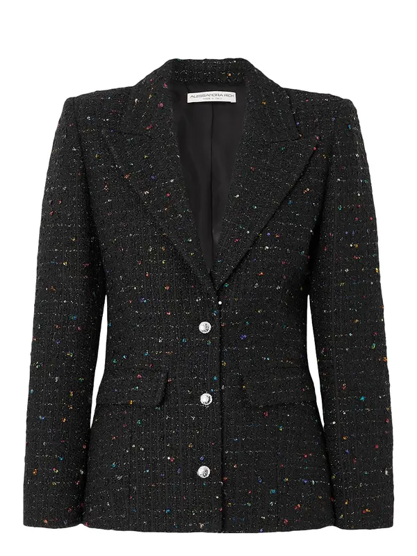 Alessandra Rich Sequin-embellished Metallic Tweed Blazer - Black