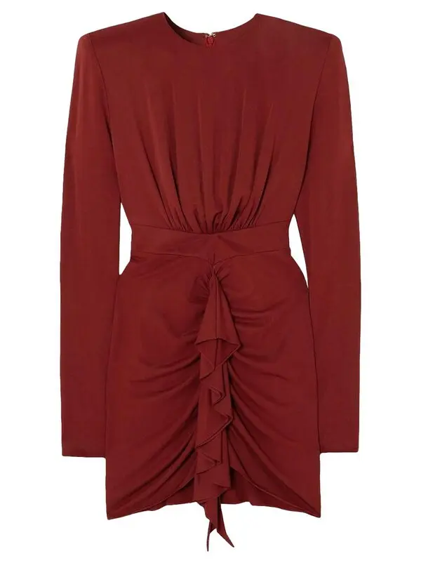 Alexandre Vauthier Ruffled Gathered Stretch-jersey Mini Dress - Brick