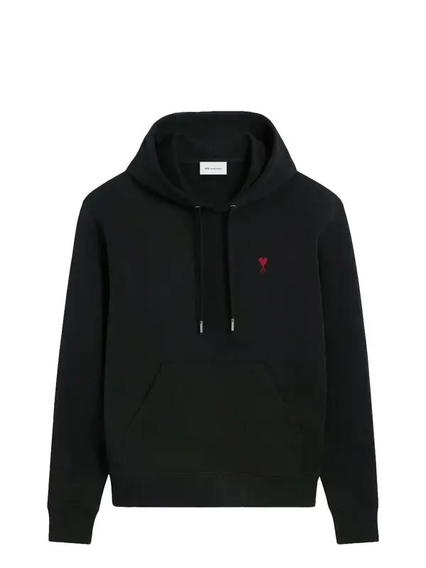 AMI Paris De Coeur Embroidered Organic Cotton Hoodie - Black